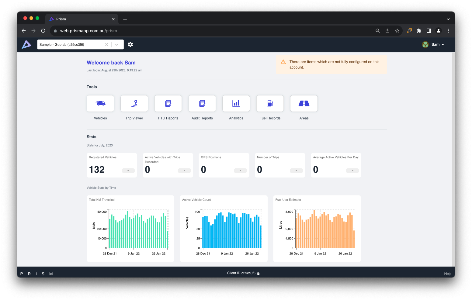 Logging into the Prism web app for the first time